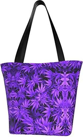 AOOEDM Sac fourre-tout r&eacute;utilisable pour les mauvaises herbes violettes femmes sac &agrave; main d&eacute;contract&eacute; sacs &agrave; bandouli&egrave;re pour faire les courses &eacute;picerie voya