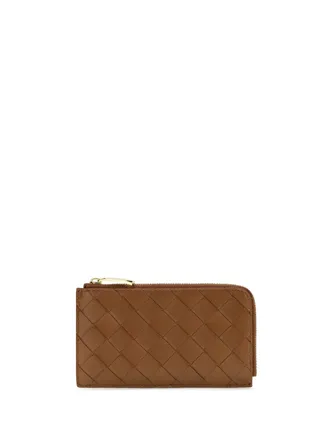 Bottega Veneta Womens Card Holder Intrecciato Zip Tannin Gold Lambskin Leather Wallets & Purses