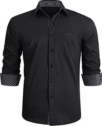 Hisdern Chemises Homme Manches Longues Chemise Décontractée Homme Boutonnées Chemises Formelles Business Chemise Regular Fit Casual Shirt Noir 5XL
