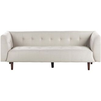 Beliani 3-Sitzer Sofa Hellbeige Stoffbezug Gesteppt mit Schmalen Armlehnen Knopfheftung Hohe Holzbeine Retro Chesterfield Stil Wohnzimmer Stoffsofa