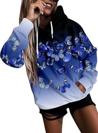 Keephen Sweat-Shirts &agrave; Capuche pour Femmes Papillon Graphique Sweat &agrave; Capuche Tendance L&acirc;che &Agrave; Manches Longues V&ecirc;tements Dext&eacute;rieur Pull DHiver