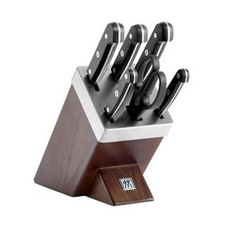 Zwilling Bloc de Couteaux avec Auto-Aff&ucirc;tage (7 Pi&egrave;ces), Bloc Marron en Bois de Fr&ecirc;ne, Couteaux & Ciseaux en Acier Inoxydable Sp&eacute;cial, Manche Plastique, s&eacute;rie 