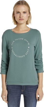 Tom Tailor Damen Print Sweatshirt mit 3/4-Arm 1021117, 13178 - Mineral Stone Blue, M