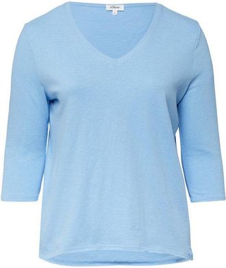 s.Oliver 3/4-Arm-Shirt T-Shirt Jersey-T-Shirt mit Flammgarnstruktur und gerundetem Saum