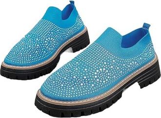 Generic Mocassins tendance &agrave; enfiler en maille tricot&eacute;e avec strass pour femme, chaussures de marche d&eacute;contract&eacute;es &agrave; enfiler pour le travail et la conduite, b