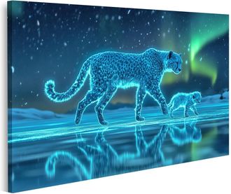 Islandburner Bild auf Leinwand Leuchtende Geparden bei Nordlicht Bilder Wandbilder Poster