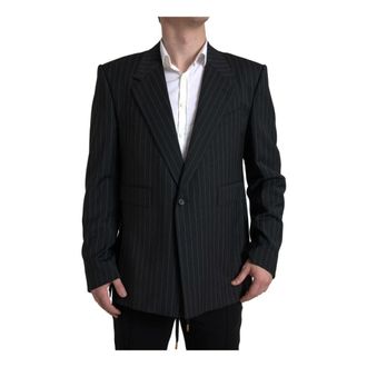 Dolce & Gabbana Schwarzer Streifen Einreiher Blazer - - Jackets - Herren - Schwarzk - 4XL