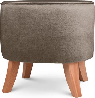 MG Design Ovaler Samt-Hocker 42 x 52 cm in Braun mit Holzbeinen - Gepolsterter Fu&szlig;hocker f&uuml;r Wohnzimmer oder Schlafzimmer