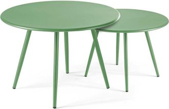 Oviala Lot de 2 tables basses de jardin en acier vert cactus - Palavas