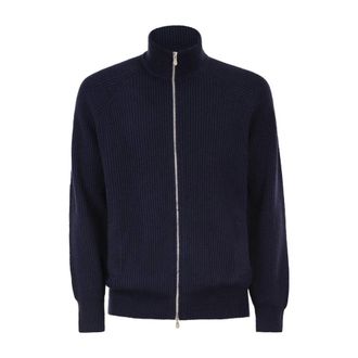 Brunello Cucinelli Homme, Pulls, Bleu, Taille: M Cardigan zipp&eacute; c&ocirc;tel&eacute;