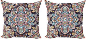 Abakuhaus Ethnisch Dekokissen Kissenbezug 2er Pack, Vintage Boho Kunst, Modern Accent Doppelseitiger Digitaldruck, 50x50, Dunker Nachtblau