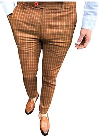 Generic Pantalon &agrave; carreaux pour homme, skinny - Pantalon de costume pour homme - Coupe ajust&eacute;e - Pantalon d&eacute;t&eacute; respirant - Pantalon de loisirs tendance - Con