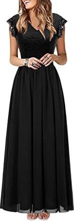 Onsoyours Robes dinvités de Mariage pour Femmes Robes de Demoiselle dhonneur en Mousseline de Soie Florales Robes de soirée balançoire Robes asymétriques C Noir