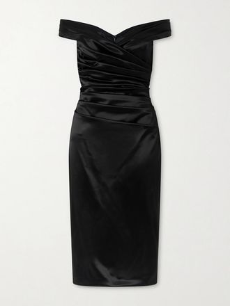 Dolce & Gabbana Robe Midi &Eacute;paules Nues En Satin &Agrave; Drap&eacute;s - Noir