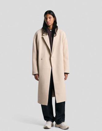 Bershka Manteau aspect laine à double boutonnage - Beige-Neutre