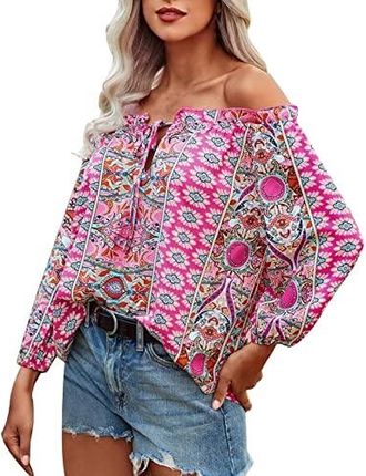 Generic Robes boh&egrave;me d&eacute;t&eacute; 2026 pour femmes, chemise d&eacute;t&eacute; &agrave; imprim&eacute; floral avec noeud sur le devant, rose vif, M