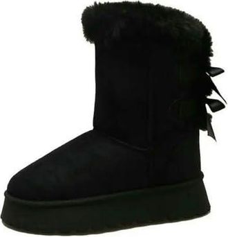 Generic NYSBH Bottes de neige dhiver &agrave; semelle &eacute;paisse avec noeud et bouche en fourrure et bottes en coton &eacute;pais et moelleux, style d&eacute;contract&eacute;, Noir, 39.5 EU