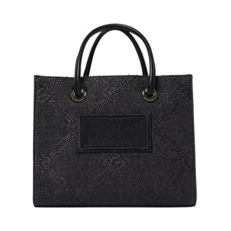 Elisabetta Franchi Femme, Sacs, Noir, Taille: ONE Size Sac fourre-tout tiss&eacute; avec plaque logo