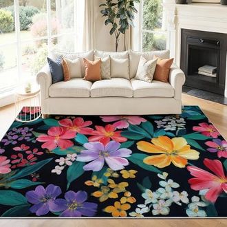 Generic Color&eacute; Tapis Salon Petit Tapis, 160 x 230 cm Paillasson Interieur Entree Antid&eacute;rapant, Aquarelle Couleurs Vives Plantes Fleurs Decoration Maison Grand
