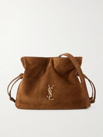 Saint Laurent Jamie Beuteltasche Aus Gestepptem Veloursleder Mit Lederbes&auml;tzen - Braun