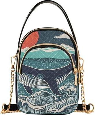 Mnsruu Sac à bandoulière pour femme avec sangle réglable - Motif baleine, océan, carte côtière