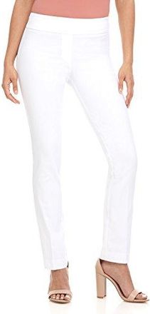 Rekucci Pantalon Femme Ultra Confort, Pantalon de Travail Femme Coupe Droite, Facile à Porter avec Effet Gainant (46 Petite, Blanc)