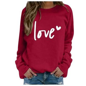 Generic Sweat &agrave; capuche d&eacute;contract&eacute; &agrave; col rond imprim&eacute; pour la Saint-Valentin 2026, Rouge, XXL