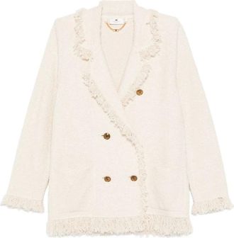 Elisabetta Franchi Femme, Vestes, Beige, Taille: 40 FR Veste en Maille Bouclette avec Franges