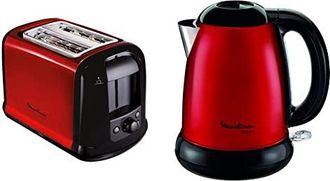 Moulinex Subito BY540510 Red Kettle/Edelstahl & LT261D Toaster Subito, rot metallic,Rot, Schwarz
