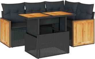 vidaXL Salon de jardin 5 pcs avec coussins noir r&eacute;sine tress&eacute;e acacia vidaXL