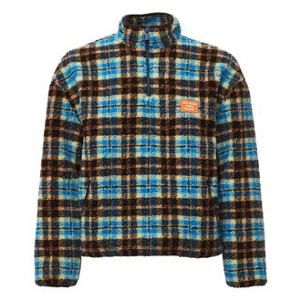 Dr&ocirc;le de Monsieur Veste Sherpa &agrave; carreaux demi-zip - Homme - Sport - Bleu - Taille: L