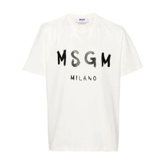 Msgm Logo-Print Baumwoll-T-Shirt - - Tops - Herren - Wei&szlig; - L