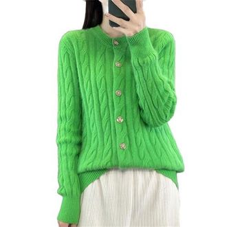 Generic Cardigan tricot&eacute; 100 % cachemire pour femme - Solide - Col rond - Manteau &eacute;pais, vert, Taille XS