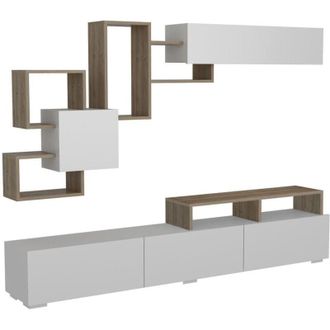 Vente-Unique Vente-Unique - Mur TV avec rangements 210 cm - 5 portes battantes - Panneau de particule m&eacute;lamin&eacute; - Charge 45 kg - 6 niches de rangement