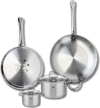 Fackelmann ELO 9508350 Batterie de cuisine 4 pi&egrave;ces, Ensemble de 2 Po&ecirc;les de cuisson 28 et 32 cm et 2 faitouts 12 et 16 cm Elo Profi Citrin, inox, induction