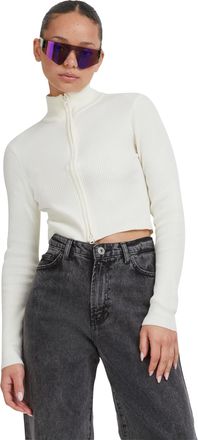 Urban Classics Womens TB5089-Ladies Cropped Rib Knit Zip Cardigan Sweater, whitesand, XS