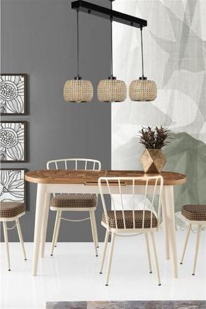 Opviq Elegant Rattan Chandelier, Adjustable Height 55 cm, E27 Max 40W, Bohemian & Scandinavian Design, Perfect for Country & Southwestern Decor