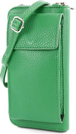 modamoda.de P06 Damen Leder Umh&auml;ngetasche Geldb&ouml;rse Handytasche 6,5 Zoll handmade in Italy, Farbe:Blattgr&uuml;n