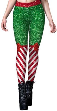 Ocean Plus Pantalon de Jogging de Noël pour Femme Imitation Paillettes Impression Numérique Rayures Skinny Yoga Leggings dextérieur Pantalons (XL, Rayures de Noë