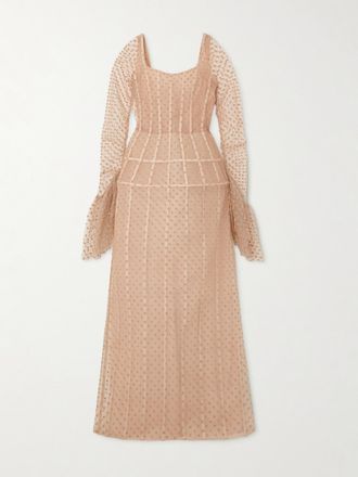 Sandra Mansour Euphoria Maxikleid Aus T&uuml;ll Mit Glitter-finish Und Webpunkten - Neutral