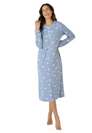 Damart Chemise De Nuit Thermique Thermolactyl en Maille Interlock Femme Bleu Imprim&eacute; Taille 54-56 (XXL)