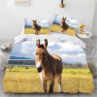 Generic Esel Bettw&auml;sche 135x200 Set Kinder Nutztiere 2 Teilig Bettbezug 135 x 200 cm 3D Bettw&auml;sche-Sets Weiche Bettbezug Esel Einzelbettbezug Set mit 1 Kissen