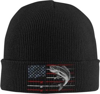Generic Bonnet en Tricot P&ecirc;che R&eacute;tro Drapeau Am&eacute;ricain Amia Extensible Chapeau Tricot&eacute; Unisexe Bonnet Hiver pour Shopping Ext&eacute;rieur Conduite