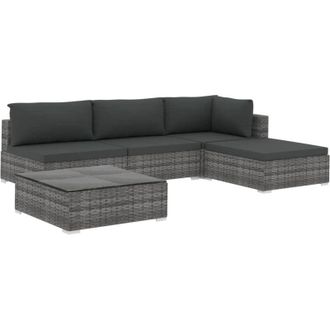 vidaXL Vidaxl - Salon de jardin 5 pcs avec coussins R&eacute;sine tress&eacute;e Gris