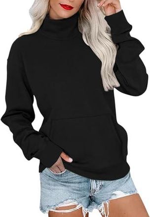 Generic Sweat-shirt pour femme avec poches sans capuche - Pull dhiver à col roulé pour femme - Sweat-shirt uni dhiver pulls vestes de sport vestes thermiques 