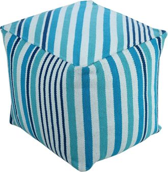 Homescapes Moderner Sitzwürfel Pouf Sitzkissen Selam Aqua weiß gestreift skandinavisches Design 40 x 40 cm