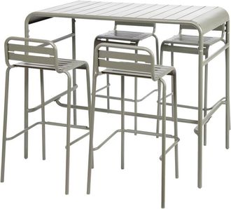 Sweeek Sweeek - Ensemble table haute rectangulaire 4 places en acier - Traitement antirouille - Chaises empilables - Dimensions 120 x 70 x 95cm