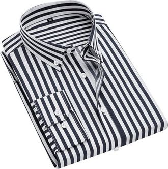 Generic Chemises pour homme adulte &agrave; manches longues contrast&eacute;es ray&eacute;es sans repassage infroissable chemise daffaires coupe d&eacute;contract&eacute;e chemises &agrave; col rabatt