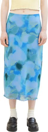 Tom Tailor Tom Tailor Denim Damen Mesh-Rock mit Muster, 34598 - Blue Mint Watercolor Print, M