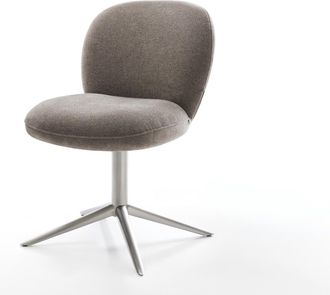 DELIFE Drehstuhl Nube-Flex Strukturstoff Soft Taupe Fu&szlig;kreuz Edelstahl 360&deg; drehbar Wippfunktion Taschenfederkern, Esszimmerst&uuml;hle